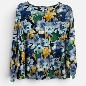 Chico's | Tops | Chicos Floral Long Sleeve Cotton Top Blue Green Yellow ...